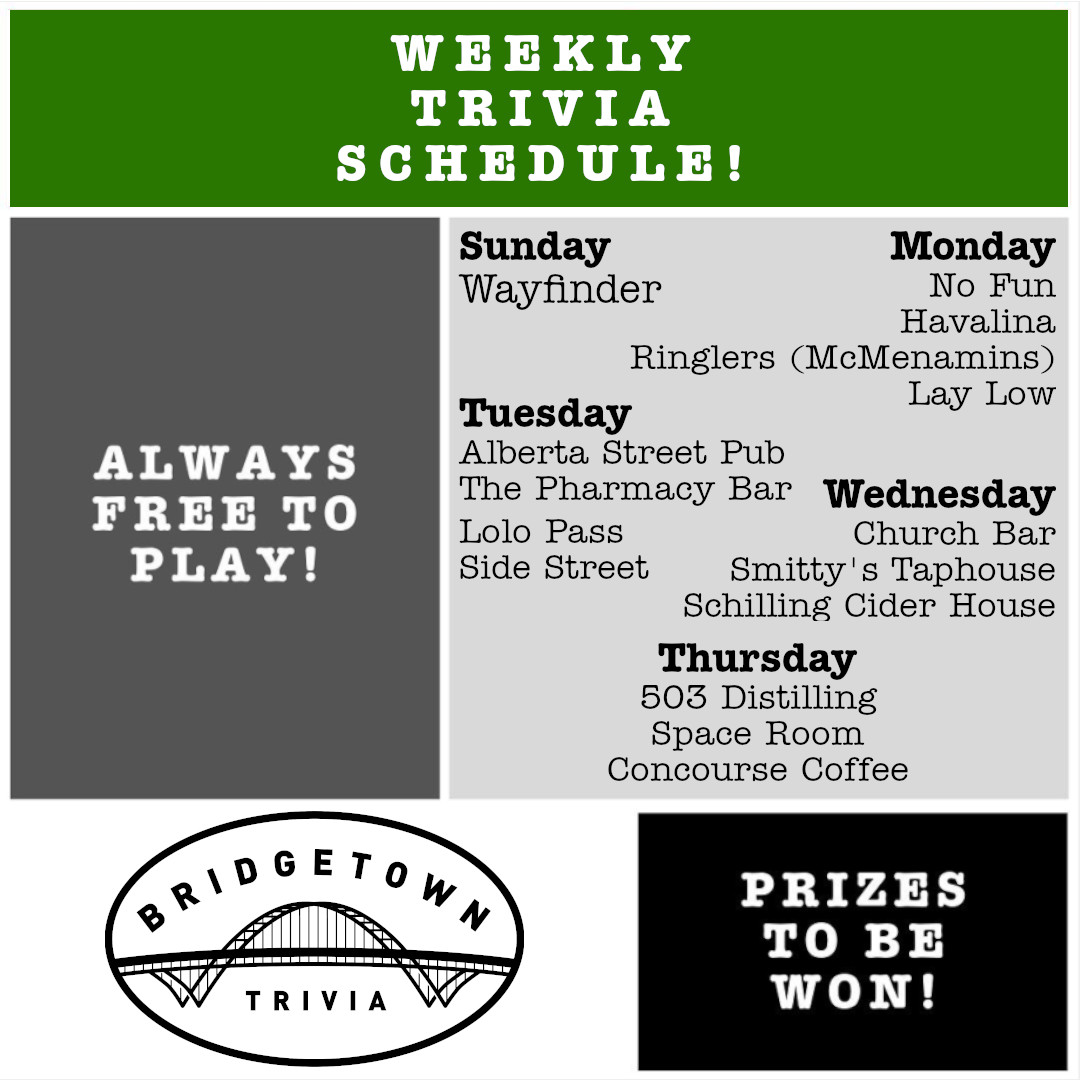 Free Portland Trivia w/ Bridgetown Trivia | Sundays-Thursdays, Prizes ...